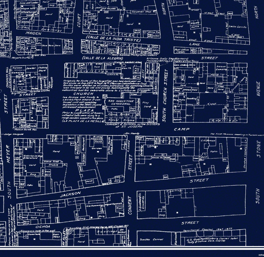 Map of Tucson Pima Co. Arizona. 1870. Home Deco Style Old - Etsy