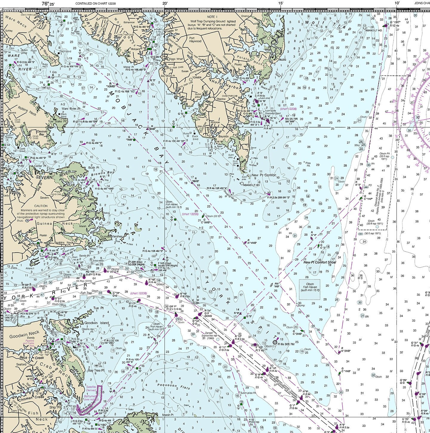 Nautical Charts of Chesapeake Bay Entrance. 12221 Maryland - Etsy