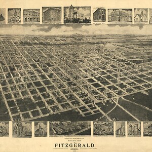 Map of Fitzgerald, Georgia. Ben Hill County 1908. Vintage Restoration ...
