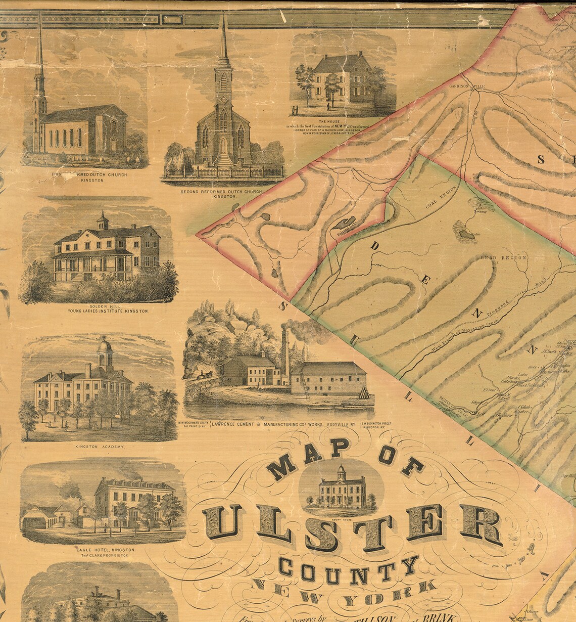 Map of Ulster County New York NY 1854. Vintage home Style | Etsy