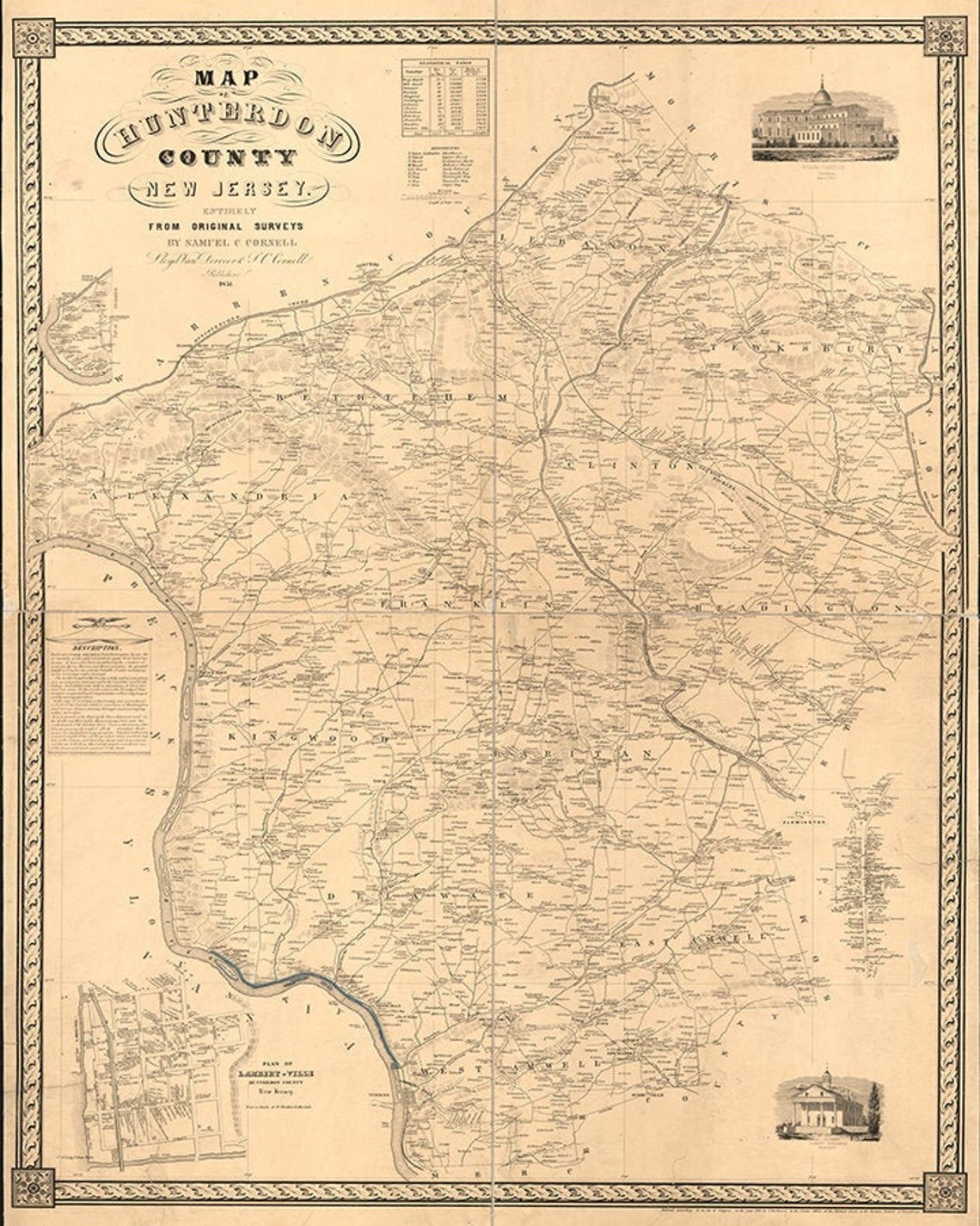 Map of Hunterdon County New Jersey 1851. Vintage Restoration - Etsy