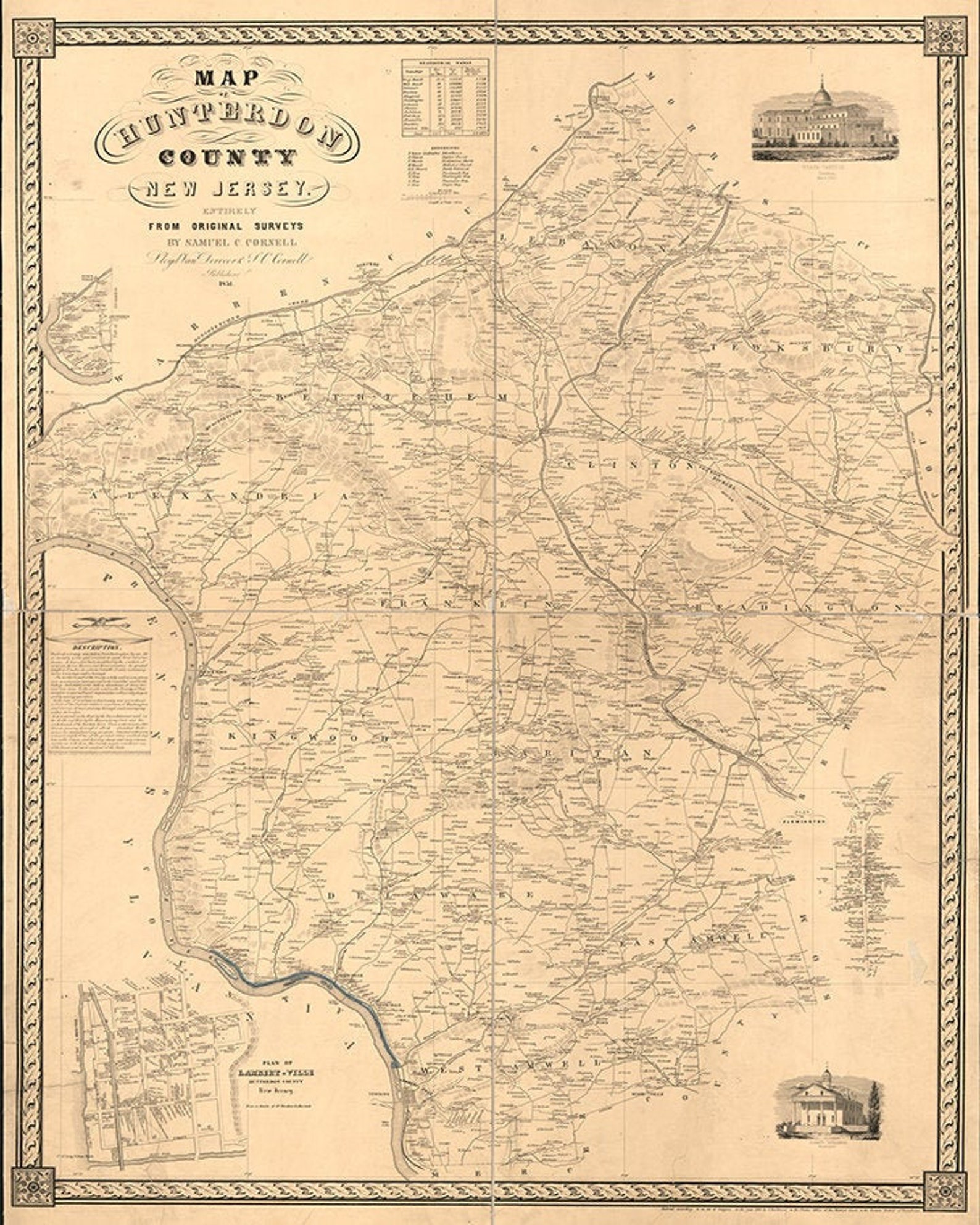 Map of Hunterdon County New Jersey 1851. Vintage Restoration - Etsy