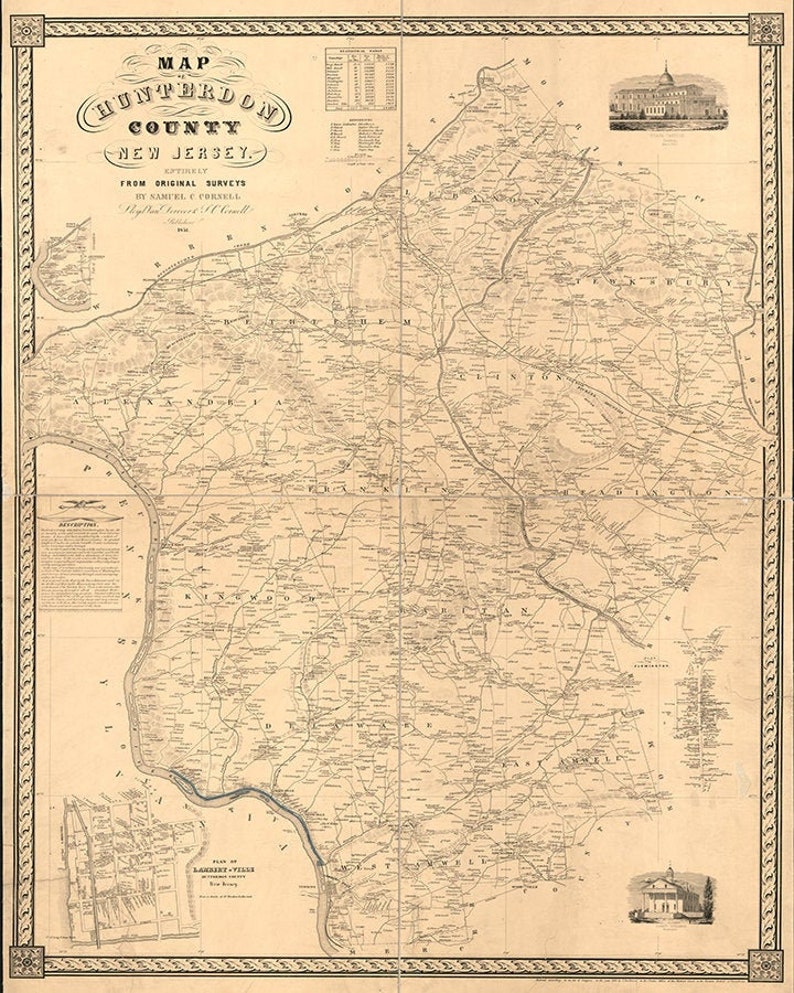 Map of Hunterdon County New Jersey 1851. Vintage Restoration - Etsy