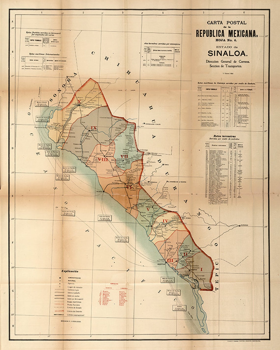 Map of Sinaloa Mexico 1904. Vintage Restoration Hardware - Etsy