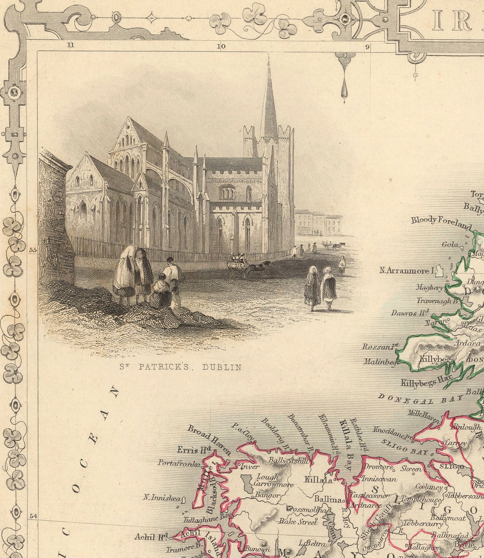 Map of Ireland, 1851. Vintage Home Deco Style Old Wall Reproduction Map ...