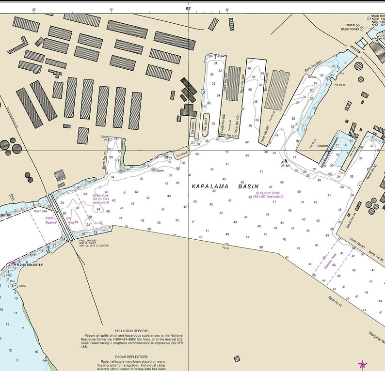 Nautical Charts of Honolulu Harbor Oahu. 19367 Hawaii. - Etsy
