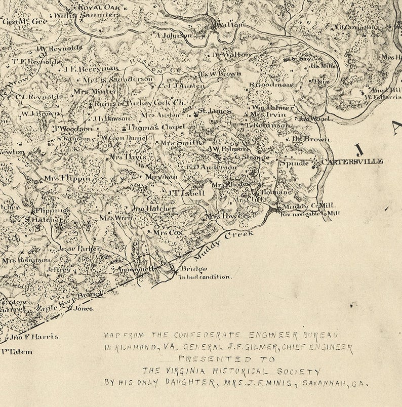 Map of Cumberland Co. Virginia Va. 1864. Vintage Restoration - Etsy