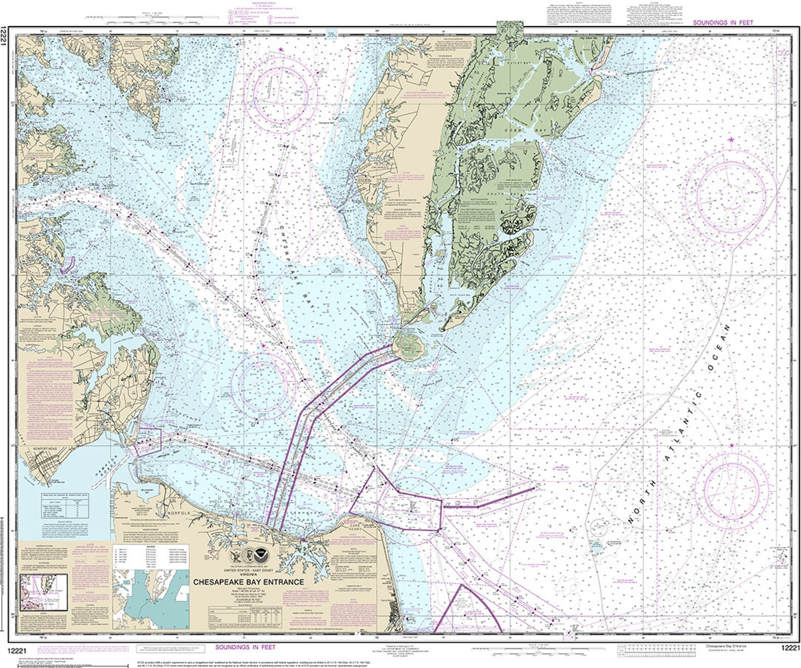 Nautical Charts of Chesapeake Bay Entrance. 12221 Maryland - Etsy
