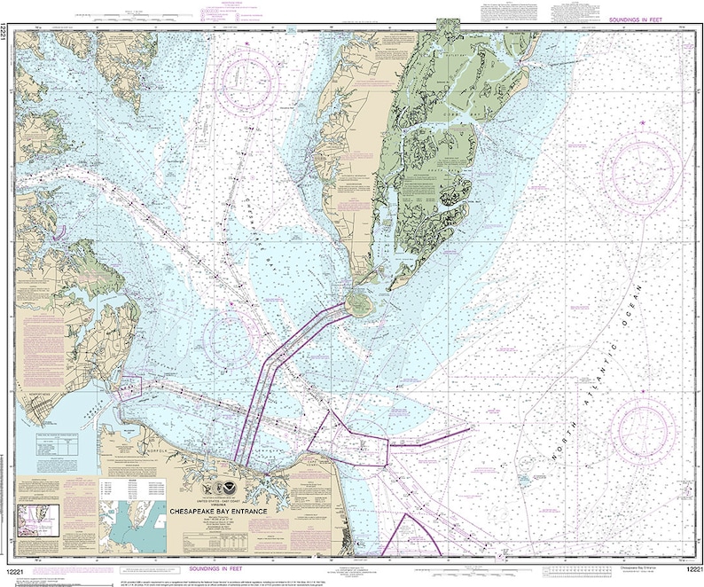 Nautical Charts of Chesapeake Bay Entrance. 12221 Maryland - Etsy