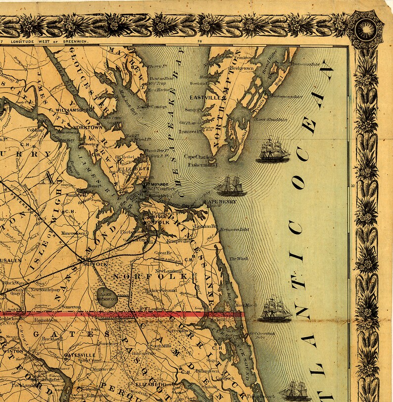 Map of Eastern North Carolina With Part of Virginia and South Carolina ...