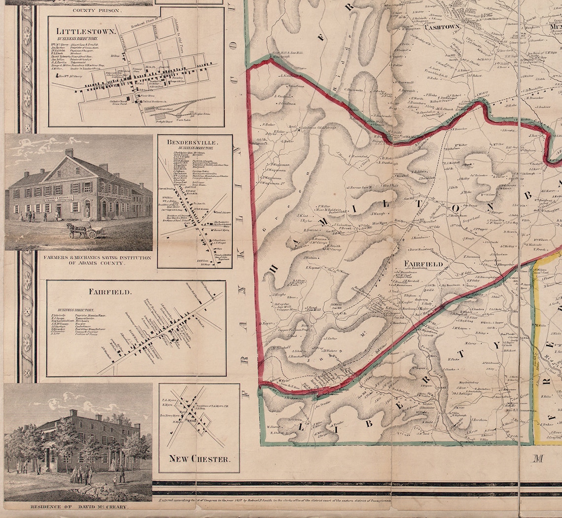 Map of Adams County Pennsylvania 1858. Vintage Home Deco - Etsy