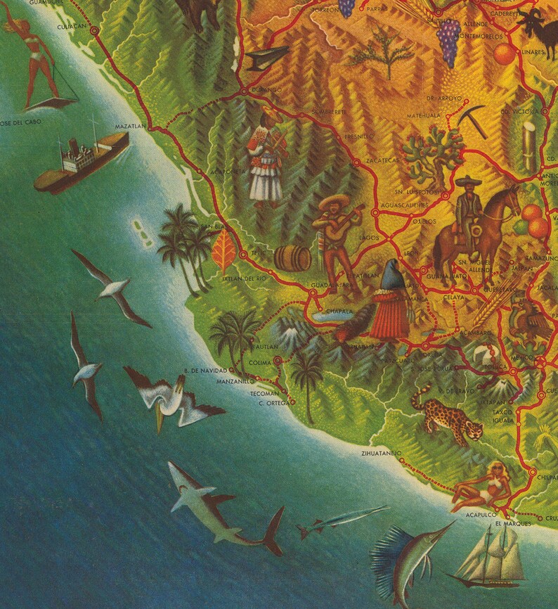 Carreteras De Mexico Highway Map. Vintage Revised Home Décor - Etsy