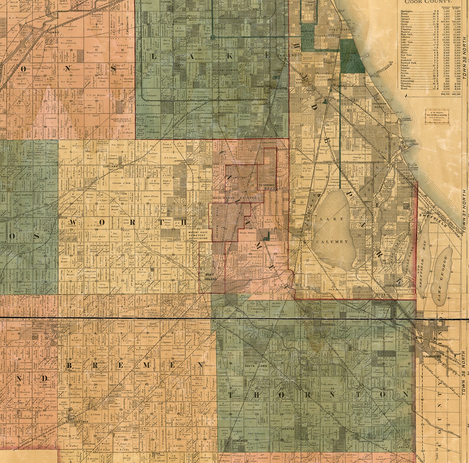 Map of Cook County, Illinois. 1886. Vintage Restoration Hardware Home ...