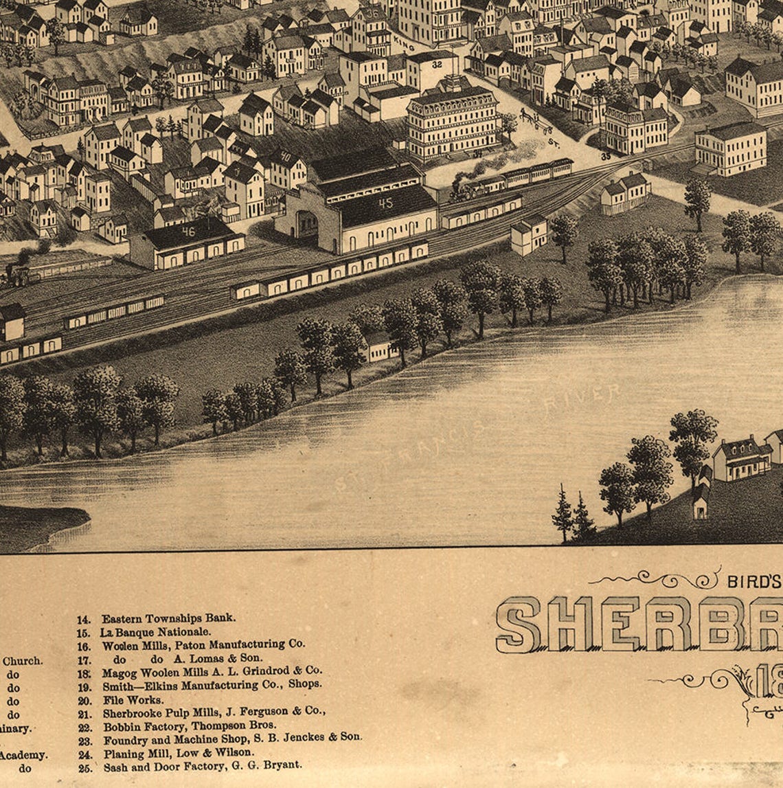 Map of Sherbrooke Quebec Canada in 1881. Reproduction - Etsy