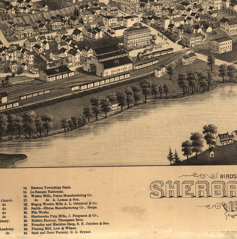 Map of Sherbrooke Quebec Canada in 1881. Reproduction | Etsy