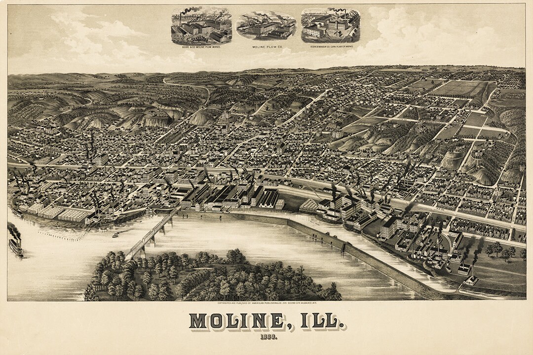 Moline, Rock Island Co., Illinois 1889. Vintage Restoration Hardware ...