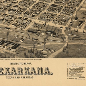 Map Of, Texarkana, Texas and Arkansas. Vintage Reproduction Perspective ...