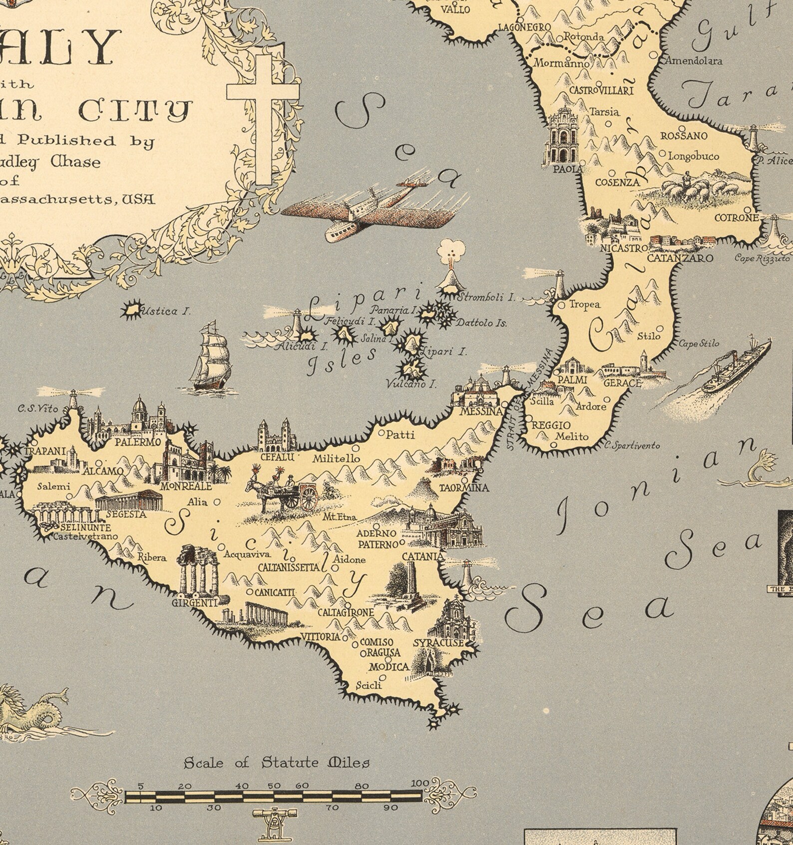 Map of Italy, With Vatican City, Italy, 1935. Vintage Restoration ...