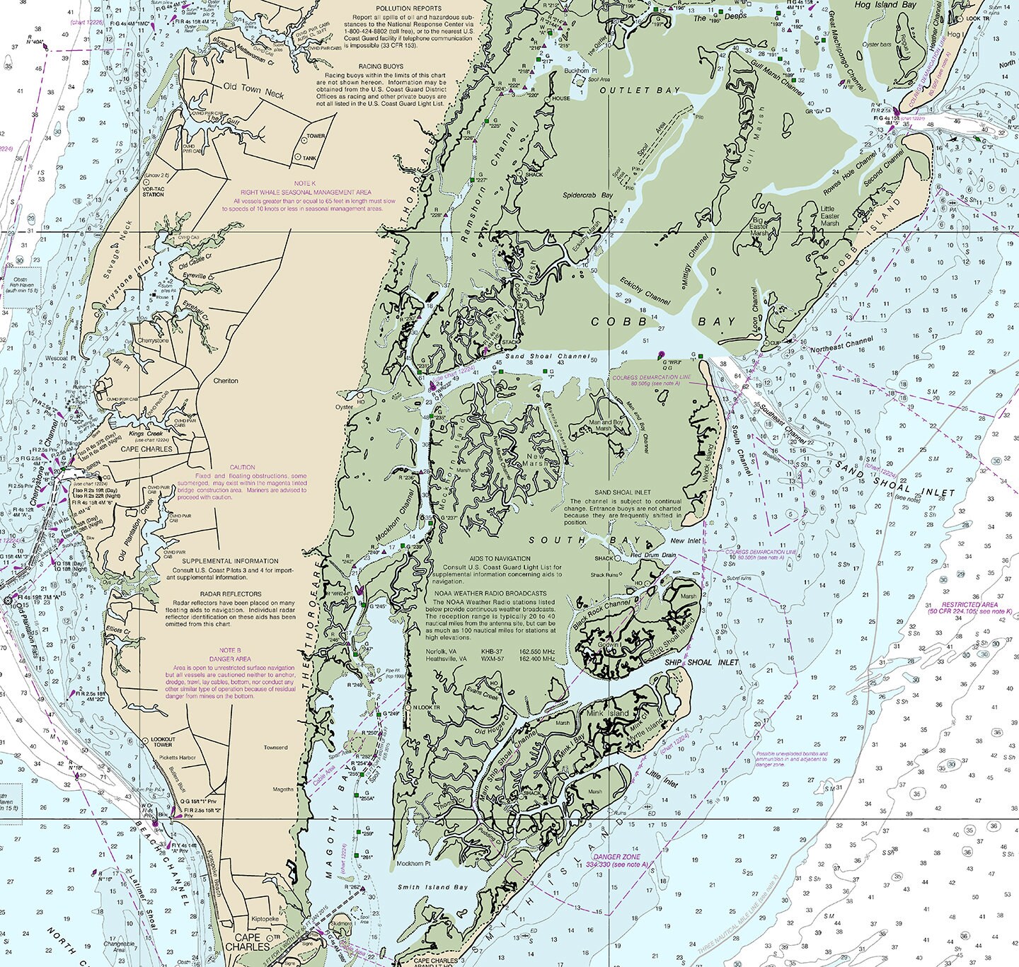Nautical Charts of Chesapeake Bay Entrance. 12221 Maryland - Etsy