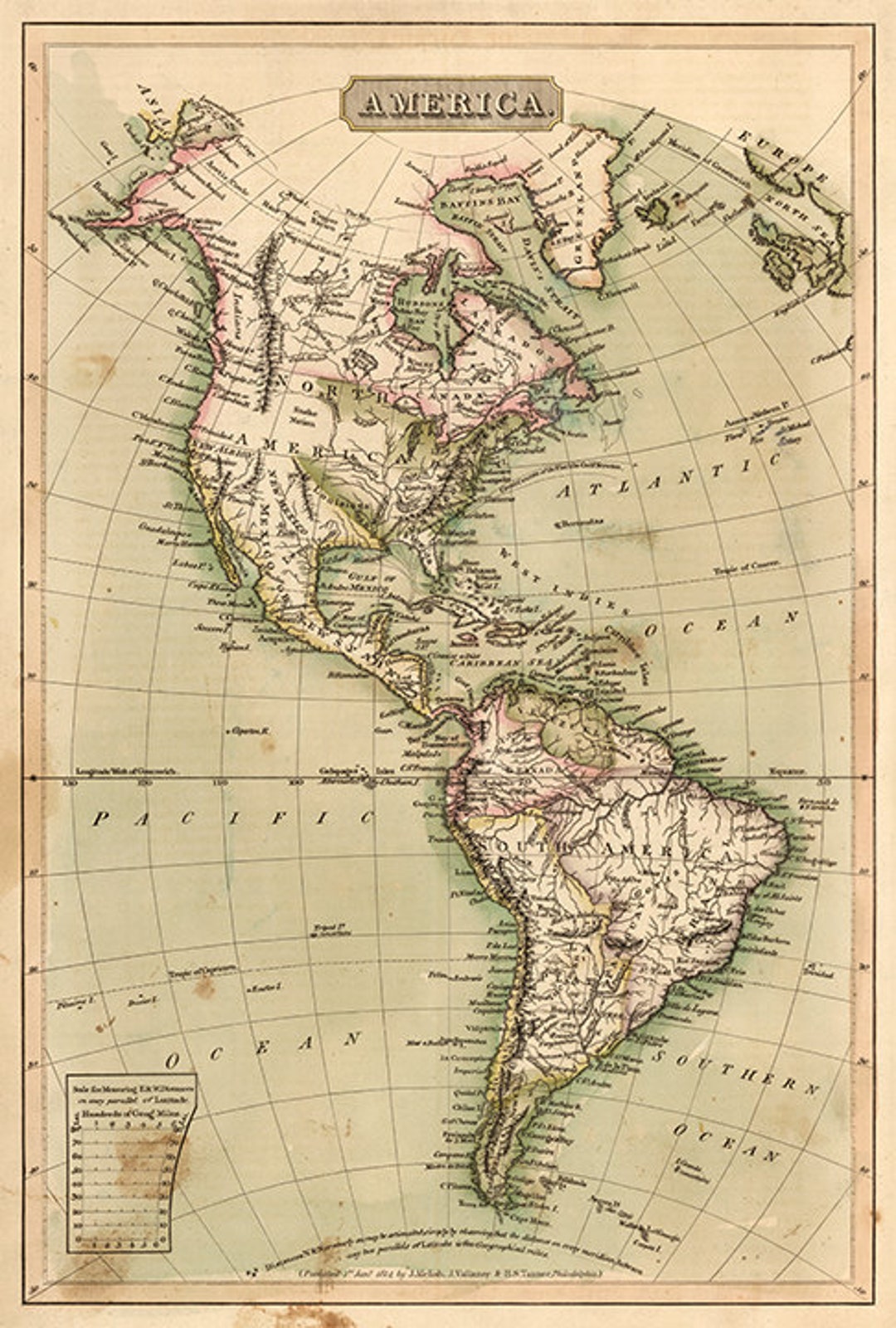 Map of America, 1814. Vintage Restoration Hardware Home Deco Style Old ...