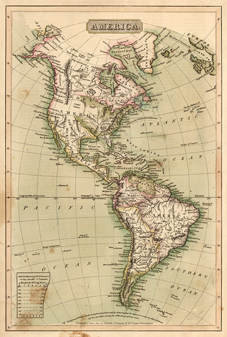 Map of America 1814. Vintage Restoration Hardware Home Deco - Etsy