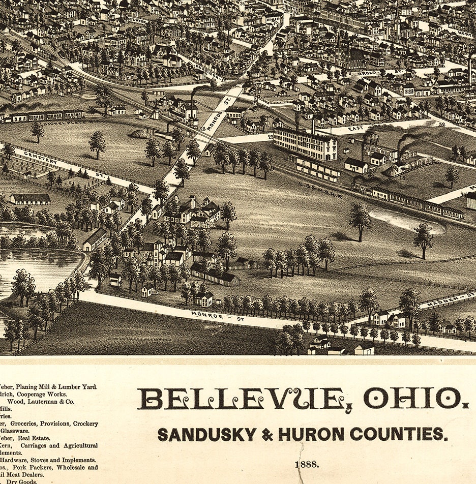 Map of Bellevue Sandusky & Huron County Ohio OH 1888. | Etsy