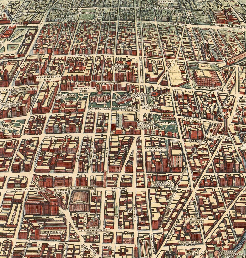 Chicago, Illinois Chicago, U.S.A. an Bird's Eye View Illustrated ...