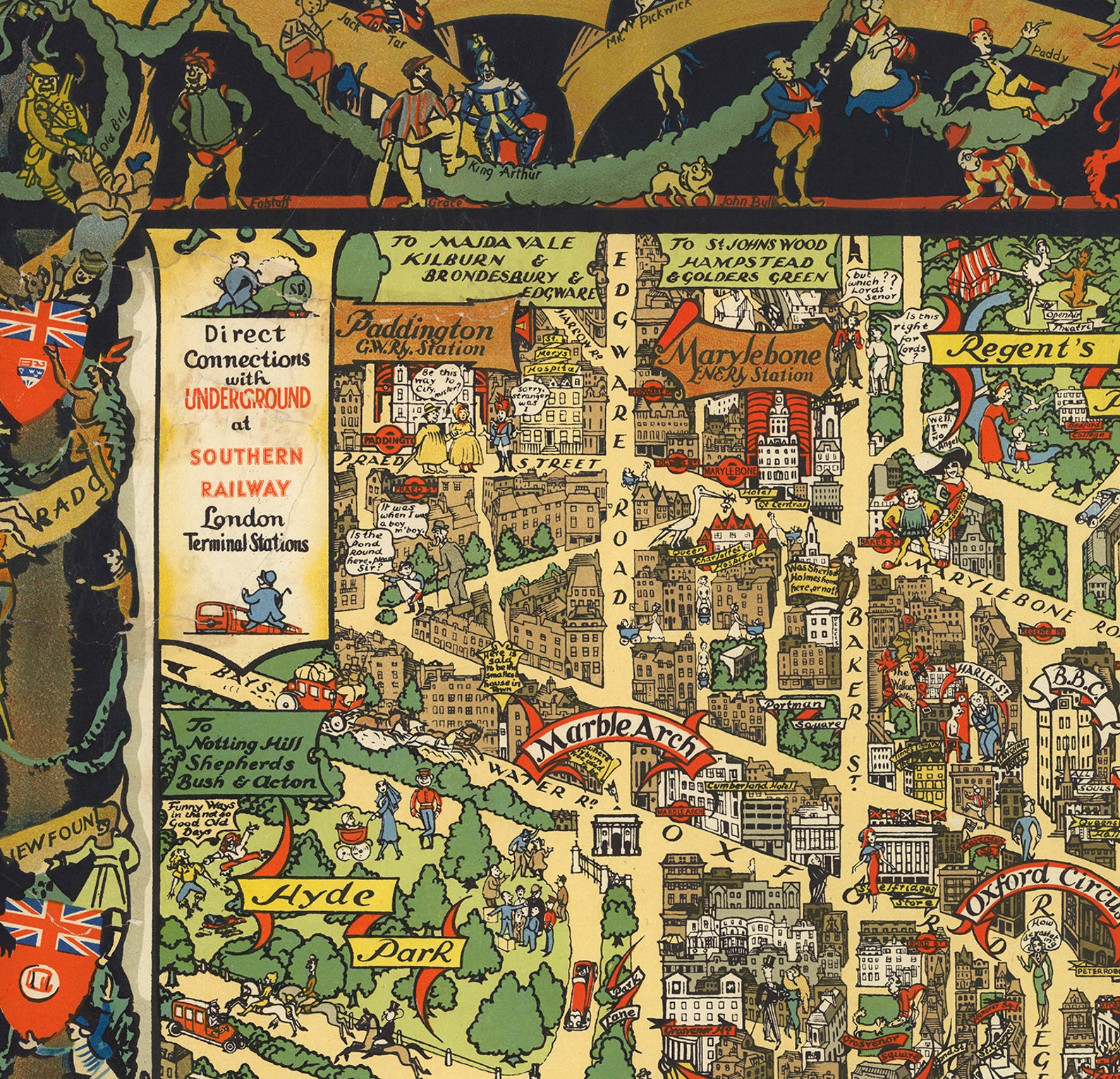 Pictorial Map of London Town 1938. Vintage Home Deco Style Old - Etsy