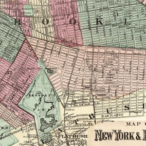 Map of New York City, Lower Manhattan, 1850. Vintage Restoration ...