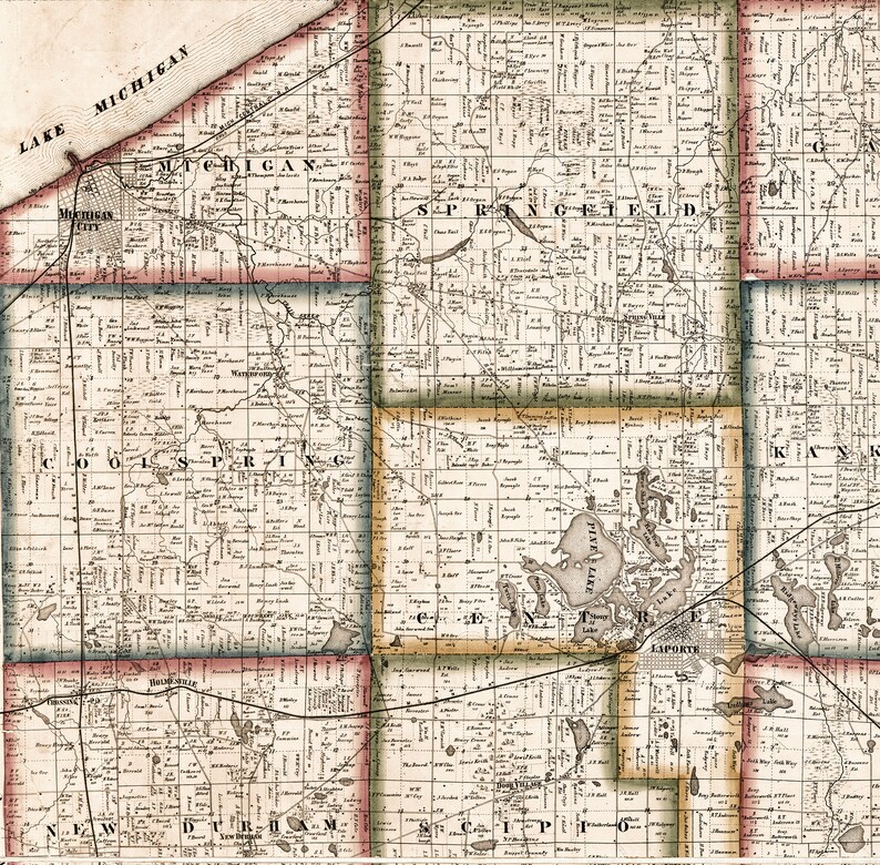 Map of Laporte Co., Indiana 1862 Home Old Wall Vintage Reproduction. - Etsy