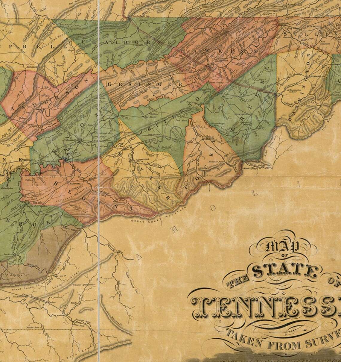 Map of Tennessee 1832. Vintage Restoration Hardware Home Deco - Etsy