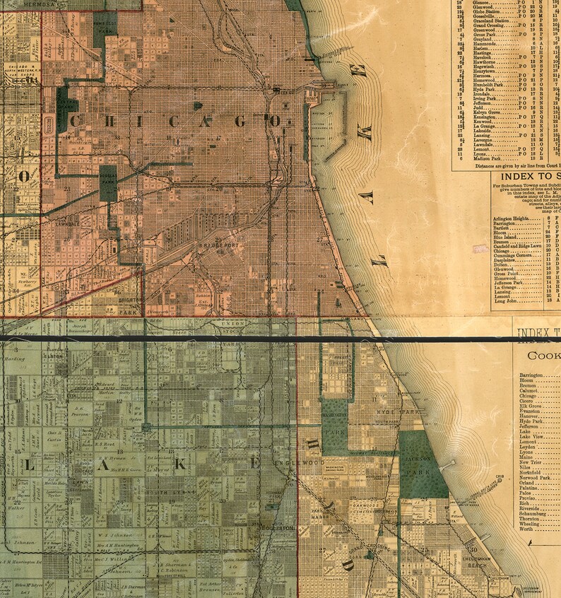 Map of Cook County, Illinois. 1886. Vintage Restoration Hardware Home ...