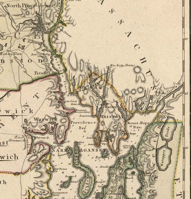 Map of Rhode Island RI 1797. Vintage Home Deco Style Old Wall - Etsy