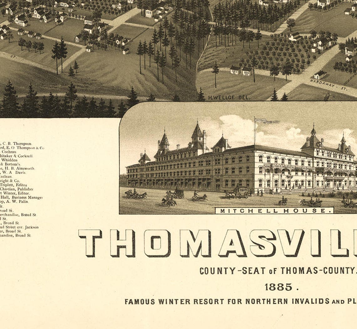 Map of Thomasville Georgia. Thomas County 1885. Vintage - Etsy