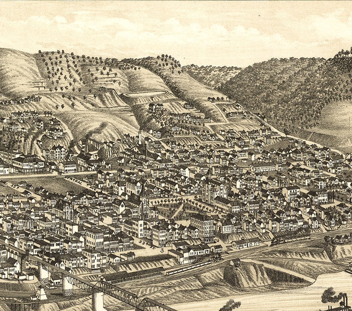 Map of Bellaire, Belmont Co., Ohio OH, 1882. Vintage Restoration ...
