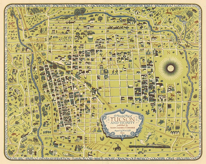 Map of Tucson Pima Co. Arizona. 1943. Restoration Hardware | Etsy