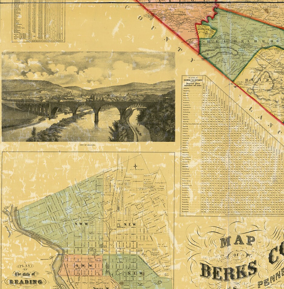 Map of Berks County, Pennsylvania, PA 1860. Reproduction Vintage ...