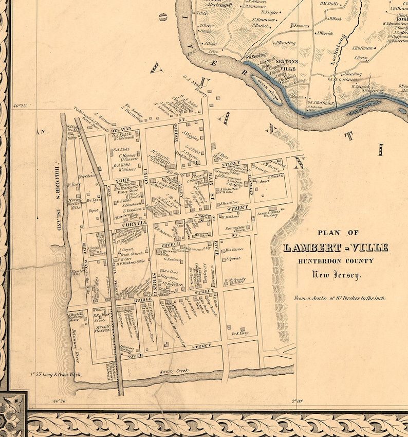 Map of Hunterdon County, New Jersey 1851. Vintage Restoration Hardware ...