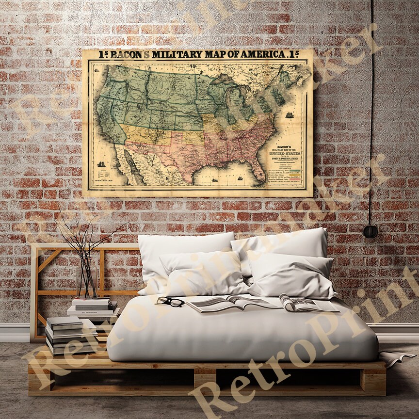 Bacon's Military Map of the United States (1862). Vintage Restoration ...
