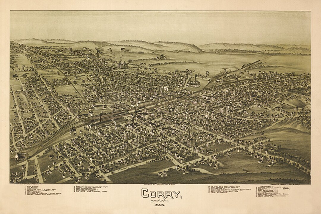 Map of Corry, Erie County, Pennsylvania Pa. 1895. Vintage Restoration ...