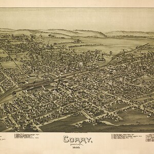 Map of Corry, Erie County, Pennsylvania Pa. 1895. Vintage Restoration ...