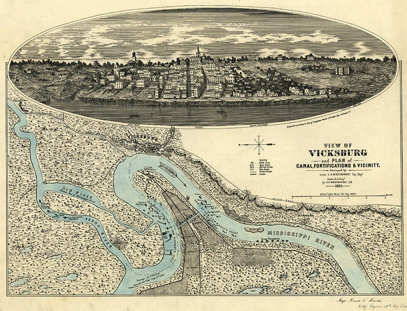 View of Vicksburg, Warren Co., Mississippi MS. 1863. Vintage ...