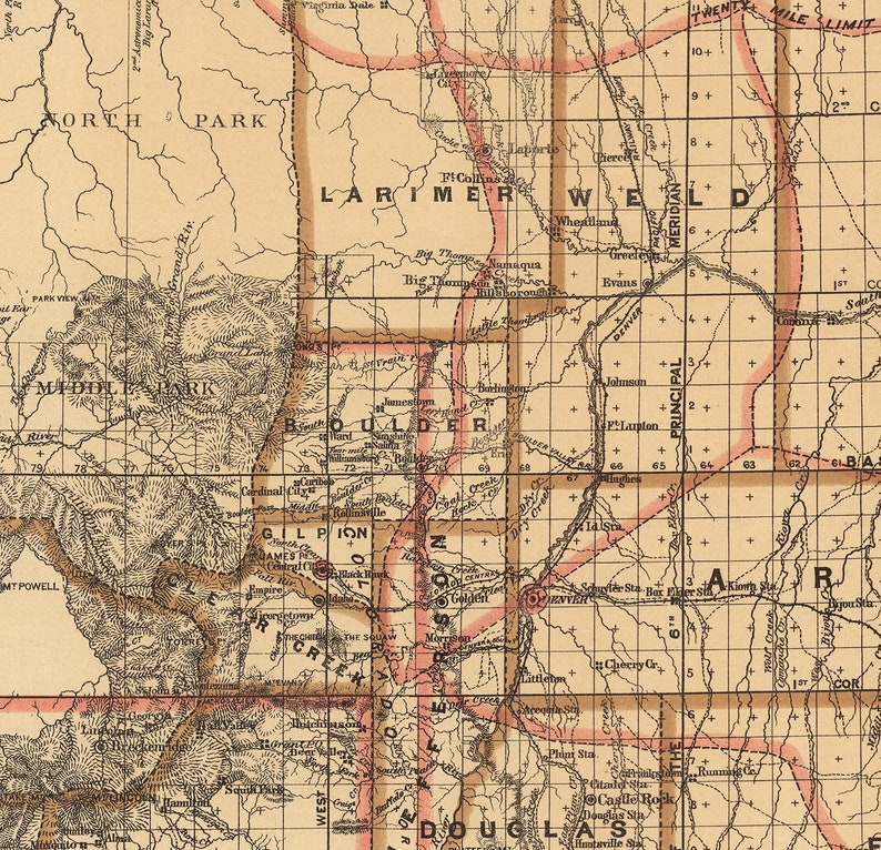 Map of Colorado 1876. Vintage Restoration Hardware Home Deco | Etsy