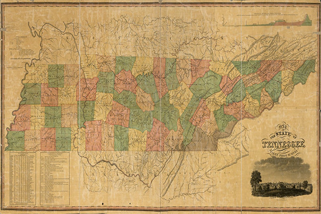 Map of Tennessee, 1832. Vintage Restoration Hardware Home Deco Style ...