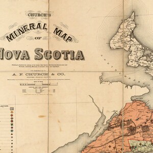 Mineral Map of Nova Scotia, Canada 1889. Home Deco Style Old ...