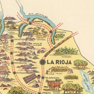 Pictorial Map of La Rioja. Argentina. Vintage Home Deco Style Old Wall ...
