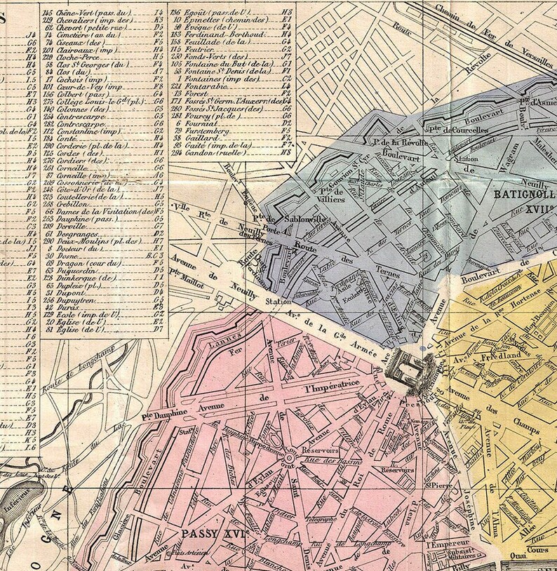 Map of Paris France 1864. Restoration Hardware Home Deco | Etsy
