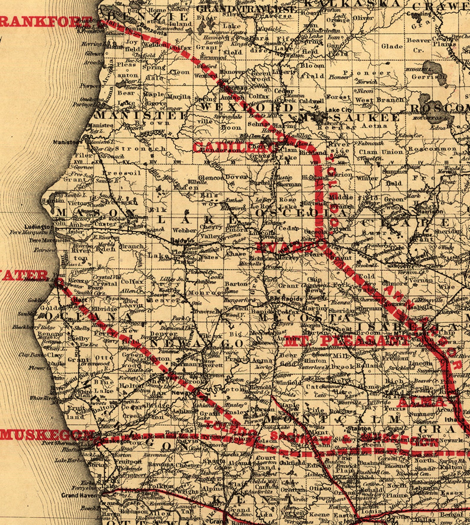 Map of Michigan Showing the Toledo Ann Arbor & North - Etsy