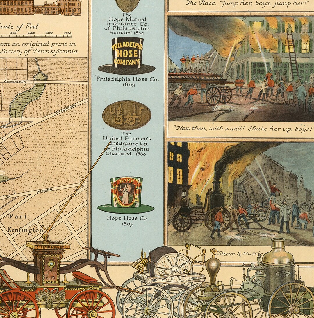 Map of Philadelphia The Volunteer Fire Companies Location | Etsy