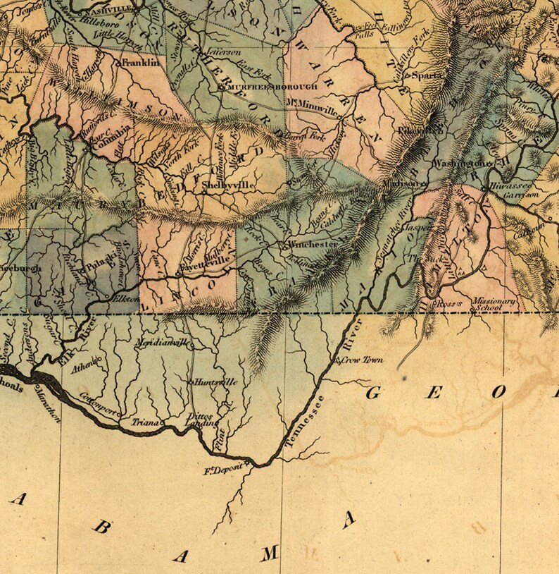 Map of Tennessee, 1826. Restoration Hardware Home Deco Style Old Wall ...